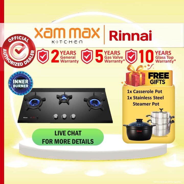 Rinnai Gas Hob - RB 3CGT Built-In | Made In Japan | 4 Hour Timer Gas Saving Inner Flame Gas ...