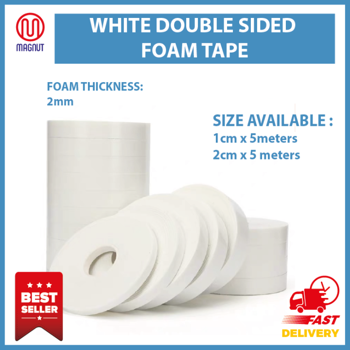 White Double Sided Foam Tape / Self Adhesive Foam Tape 1cm/2cm * 5 ...