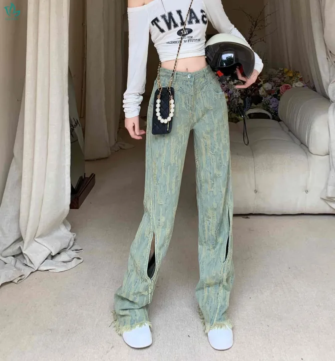 STF Jeans For Women Jeans กางเกงยีนส์เอวสูงทรงหลวม | Lazada.co.th