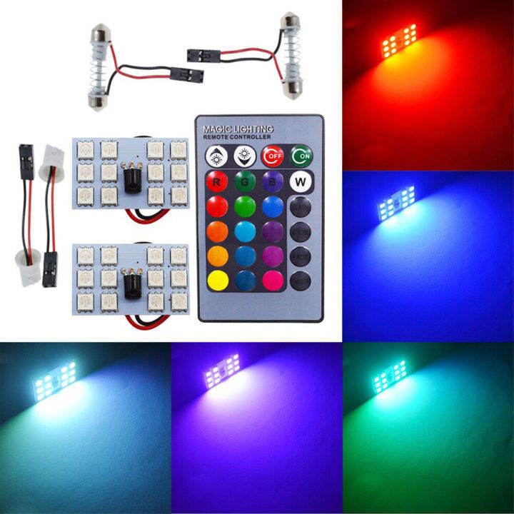 Car LED Room Light With Remote Control RGB Colorful LED Door Doom ...