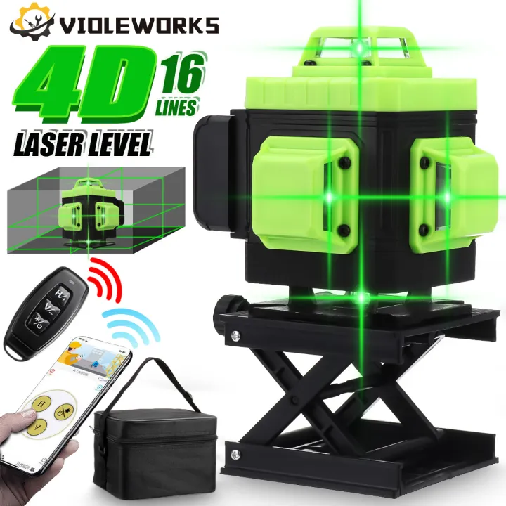 4D 16/12/8 Line Green Light Laser Level Digital Self Leveling 360 ...