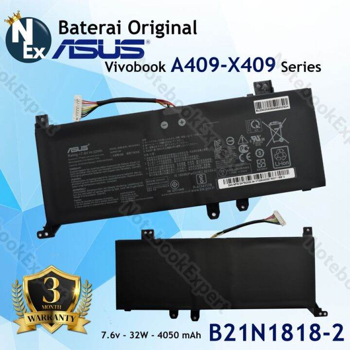 Baterai Laptop Asus Vivobook A409-X409 Series ORIGINAL B21N1818-2 | Lazada Indonesia