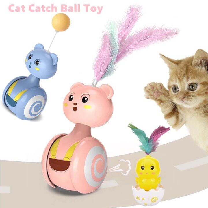 Cats Toy Funny Slippage Swing Feathers Tumbler Cartoon Playable Bite ...