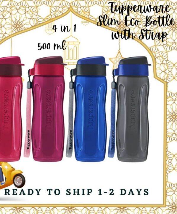 Tupperware Slim Eco Bottle (4) 500ml with Strap | Lazada