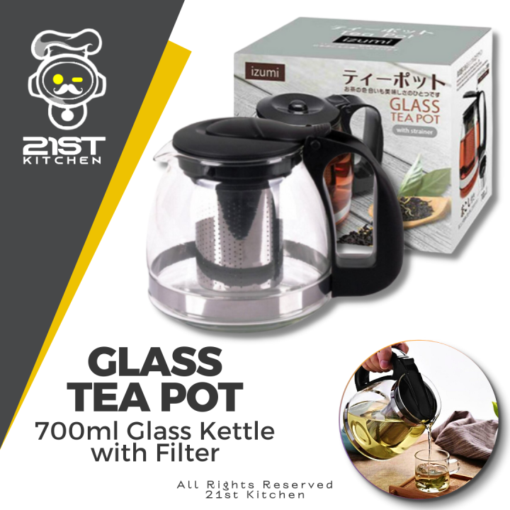 Premium 700ml Glass teapot With Strainer | Coffee Glass Tea Pot With ...