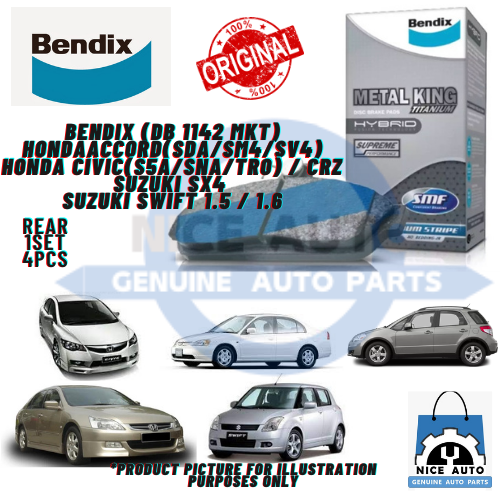 HONDA ACCORD [SDA/SM4/SV4] / CIVIC [SNA/S5A/TRO/CRZ] REAR BRAKE PAD - BENDIX Metal King Titanium ...