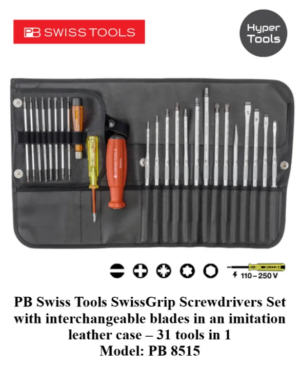 PB Swiss Tools (Switzerland) SwissGrip Screwdriver Set w Interchangeable Blade in a Compact roll ...