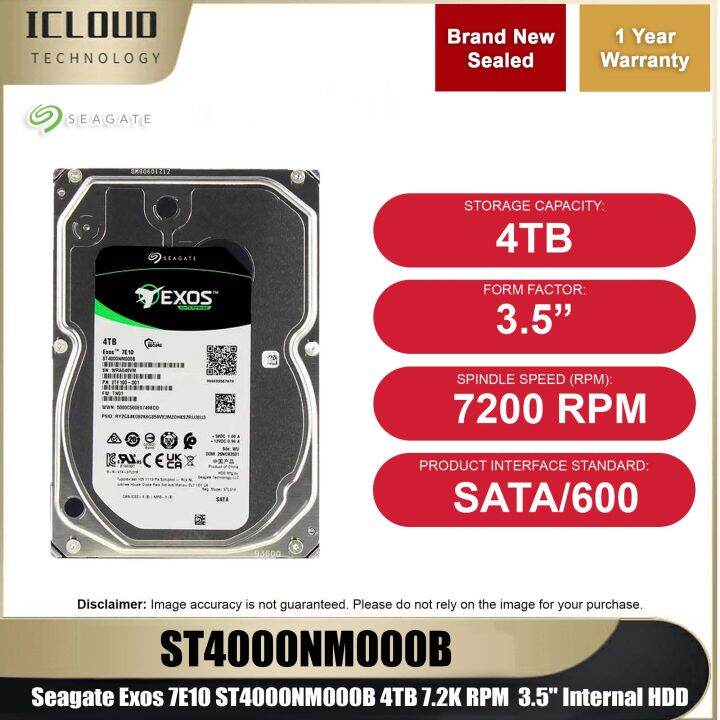 Seagate Exos 7E10 ST4000NM000B 4TB 7.2K RPM SATA-6Gb/s 3.5" Internal ...
