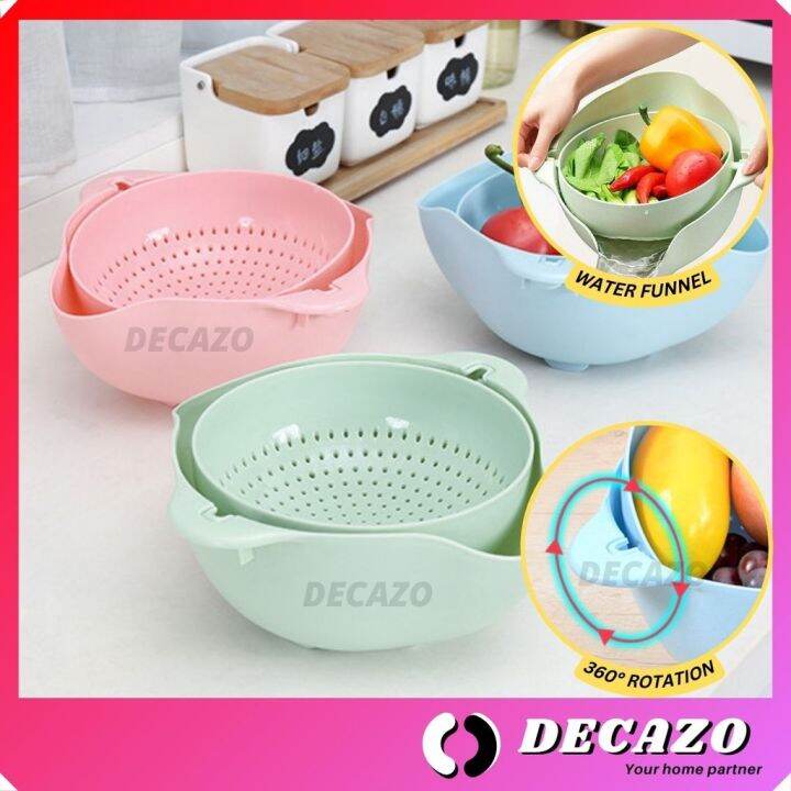 Bakul Penapis Air 360° Rotation Double Layer Drain Wash Basket Spinning ...