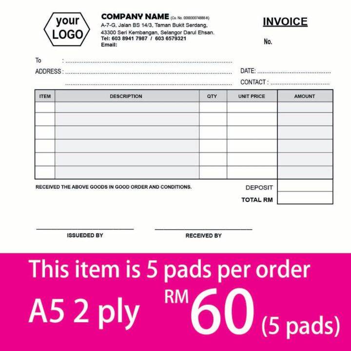 Bill Book Printing (A5, 2 or 3 Ply) Pad Forms (5 Books per order) | Lazada