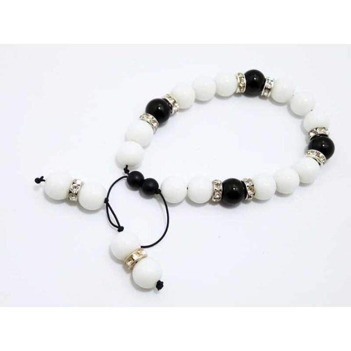VeE Gelang Rumbai Batu Giok Putih Kombinasi Hitam - Gelang Terapi ...