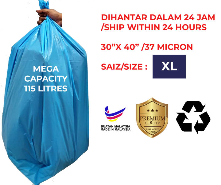30"x39" 20 Pcs Heavy Duty Blue Garbage Bag XL Beg Plastik Sampah Biru ...