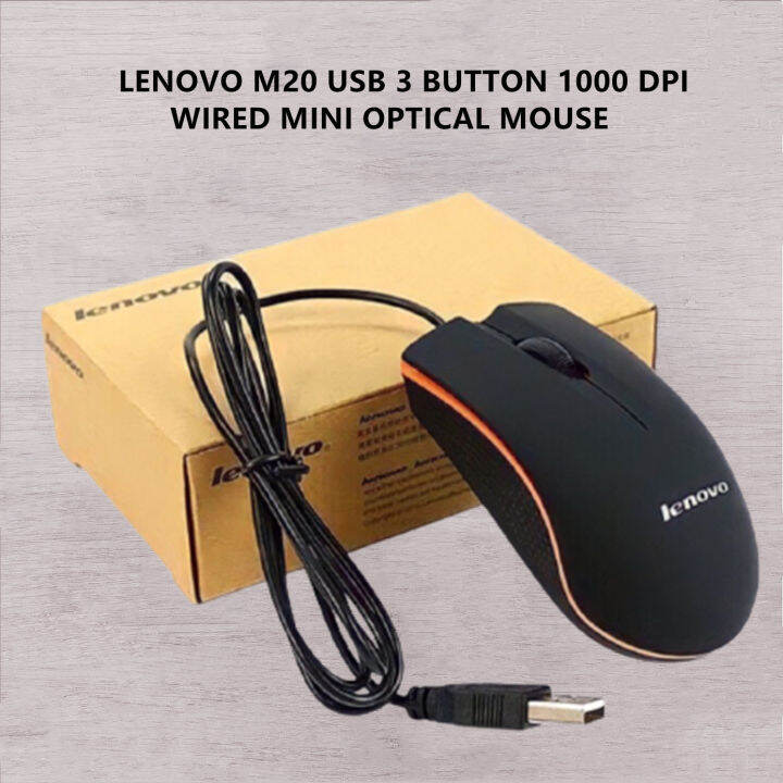 LENOVO M20 USB 3 BUTTON 1000 DPI WIRED MINI OPTICAL Gaming MOUSE Black ...