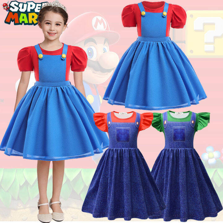 SUPER MARIO Princess Peach Dress For Kid Girl Mario Bros Cosplay ...