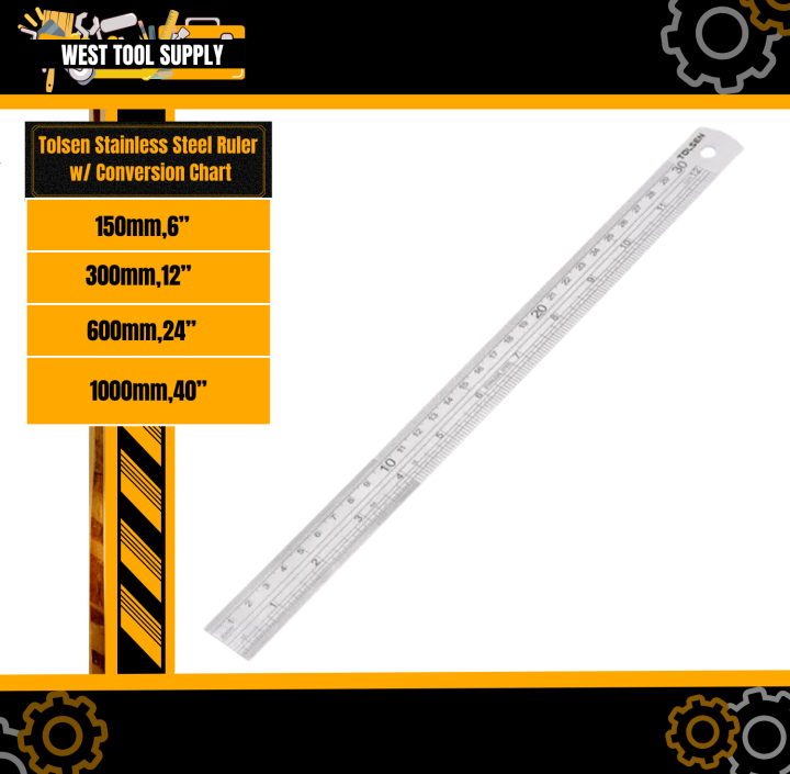 Tolsen Stainless Steel Ruler w/ Conversion Chart (6" | 12" | 24" | 40 ...