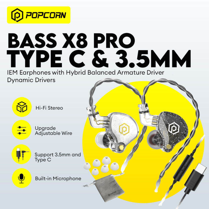 POPCORN Type C Gaming Headphones 1BA 1DD Over Wired Earbuds IEM ...