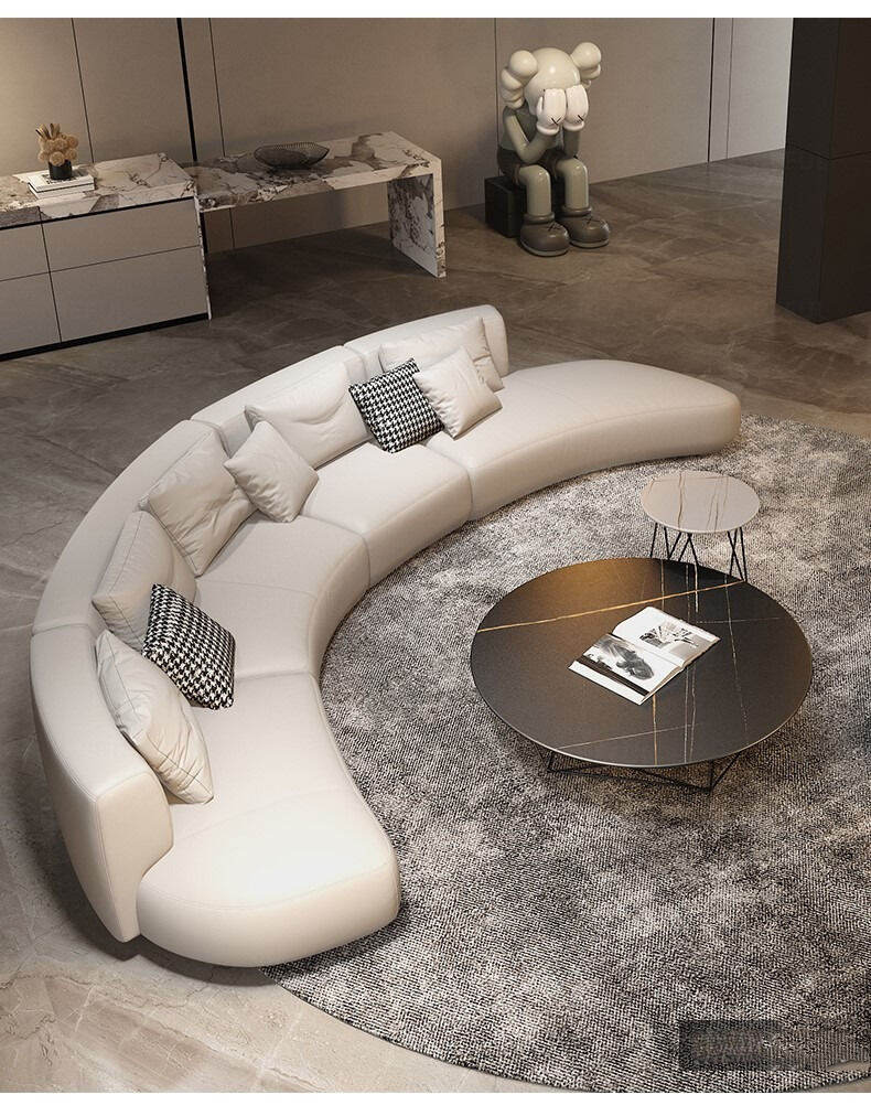 TATA HOME Nordic Leather Sofa โซฟาตัวยู Curved โซฟาสีครีม Minimalist ...