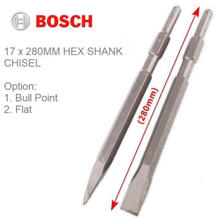 BOSCH 17 X 280MM HEX SHANK CHISEL (BULL POINT / FLAT) | Lazada