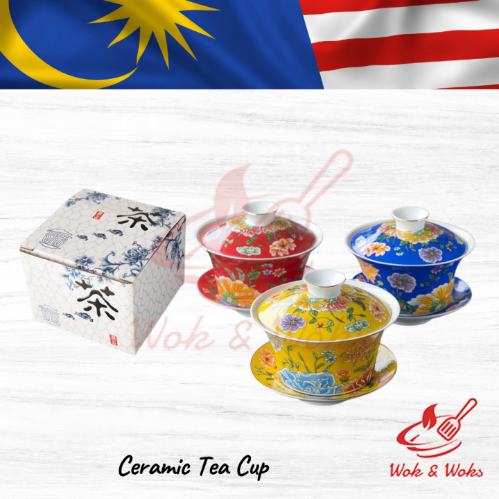 Ceramic Traditional Flower Tea Cup With Saucer / Cawan Teh Bunga ...