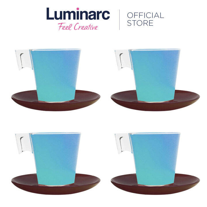 Luminarc Bicolor 8pcs Choco Blue Coffee Set Cup Saucer 4 pairs | Lazada PH
