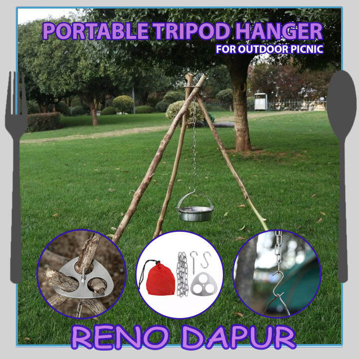Outdoor Camping Portable Tripod Hanger Stainless Steel Picnic Hanging ...