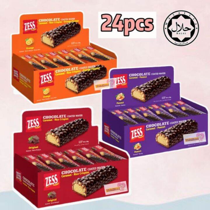 Zess Chocolate Coated Wafer Bar 24pcs [Original/Peanut/Orange] | Lazada