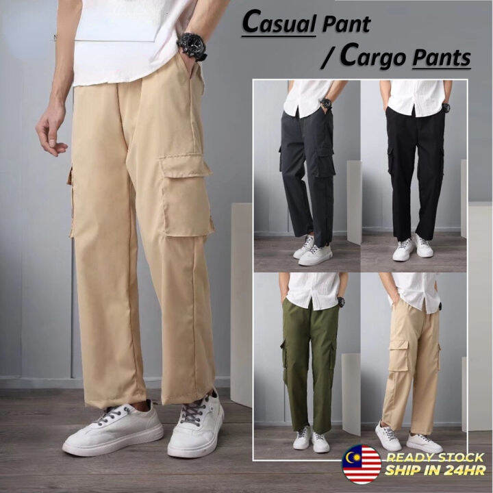 Ready Stock Oversize Khaki Multi-pocket Straight Cut Casual Men Long ...