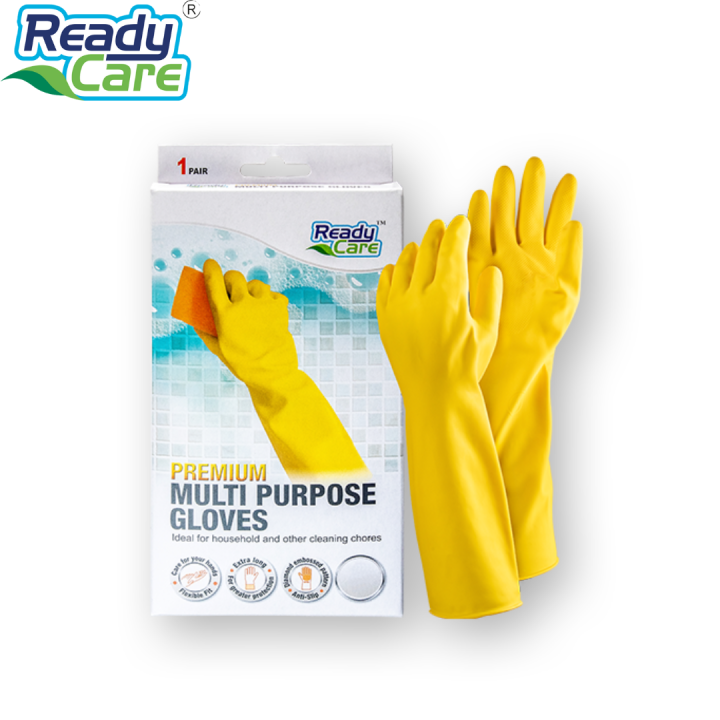ถุงมือยาง Flockline พรีเมี่ยม สีเหลือง 1 คู่ มือจับลายเพชรออกแบบพิเศษ ...