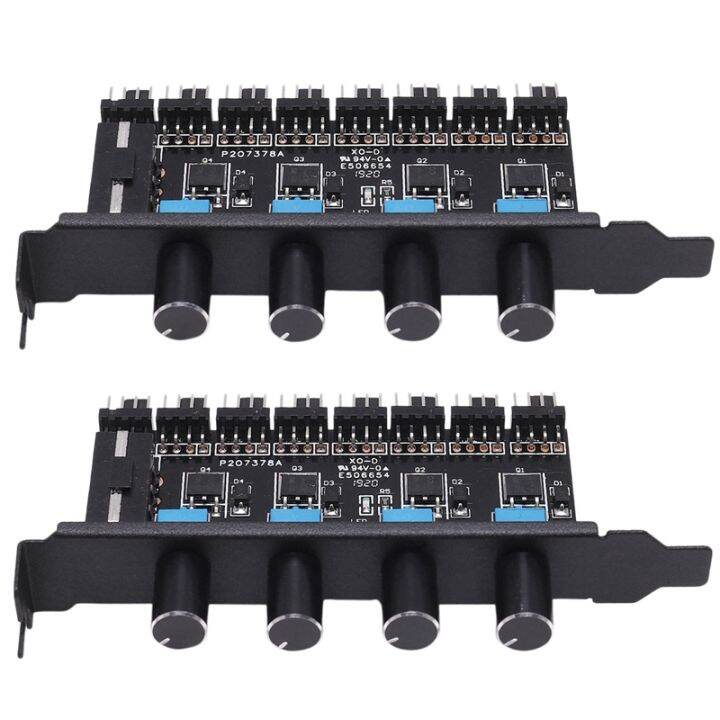 2X PC 8 Channels Fan Hub 4 Knob Cooling Fan Speed Controller for CPU ...