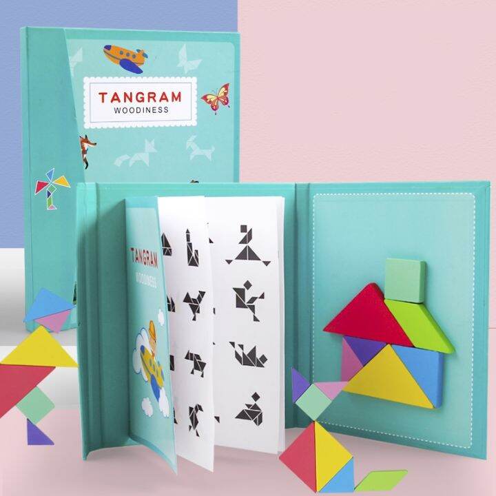 Magnetic Tangram Puzzle Book Portable Baby Toys Kids Wooden Montessori ...
