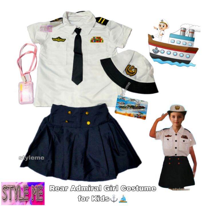 Seaman Girl Rear Admiral Occupation Complete Set Costume For Kids 3-8 ...