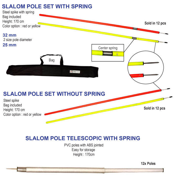 SLALOM POLE SET WITH / WITHOUT SPRING TELESCOPIC WITH SPRING Steel spike with spring Bag ...