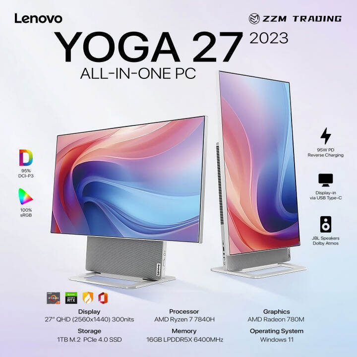Lenovo Yoga 27 All-in-One PC 2023 AMD Ryzen 7 7840H AMD Radeon 780M RDNA3 27" QHD (2560 x 1440 ...