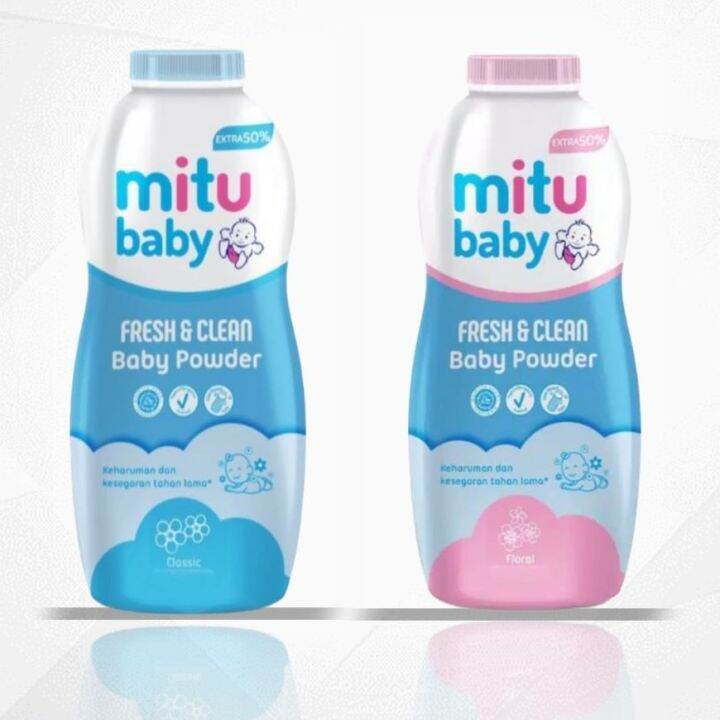 Mitu Baby Powder Fresh and Clean Bedak Bayi Mitu Extra 50% Classic dan ...
