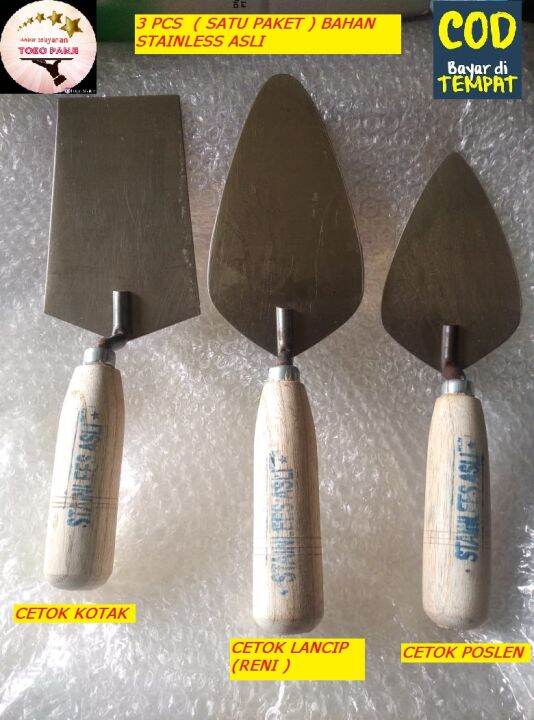 Cetok lancip 18CM.Cetok Kotak dan cetok poslen STAINLESS ASL ( 3IN1 ...