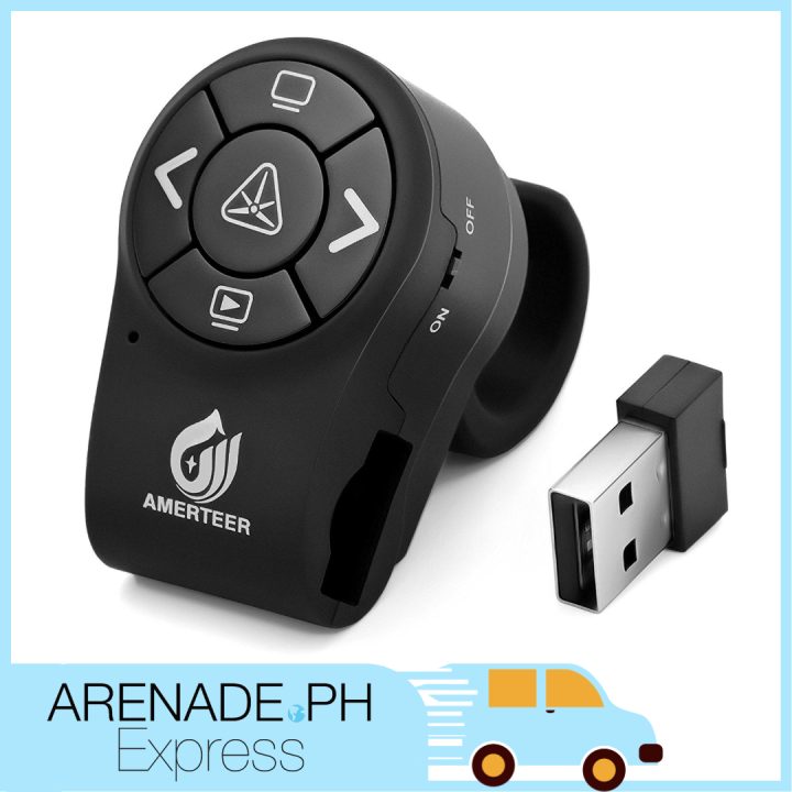 AMERTEER Wireless Presenter RF 2.4GHz Presentation Laser Pointer Finger Ring Remote PowerPoint ...
