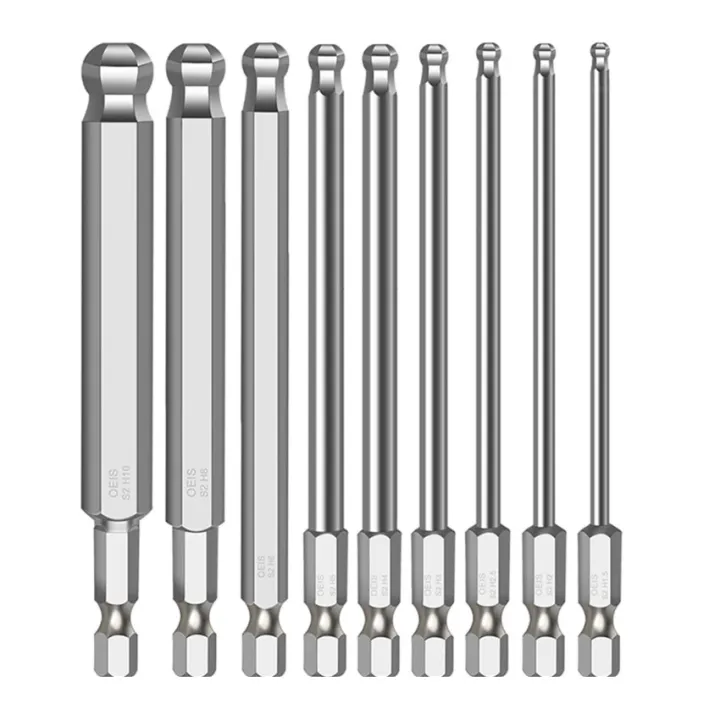 9pcs Ball End Hex Screwdriver Bits Set Metric Allen Hex Bit 100mm Long ...