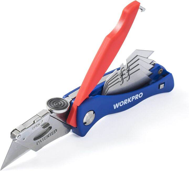 WORKPRO Folding Utility Knife, Quick-Change Box Cutter, Blade Storage ...