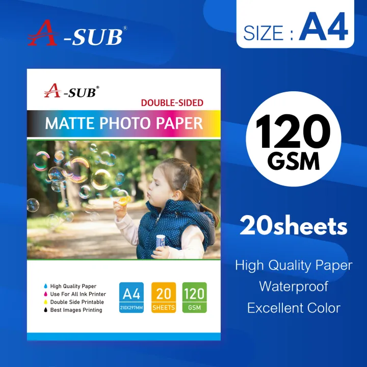 A4 size 120gsm Double Side Matte Photo Paper 20sheets for all inkjet ...