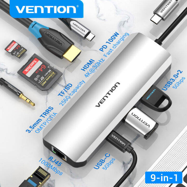 Vention USB C HUB USB 3.0 Type C to HDMI VGA PD RJ45 3.5mm 9 in 1 Type C HUB laptop Docking ...