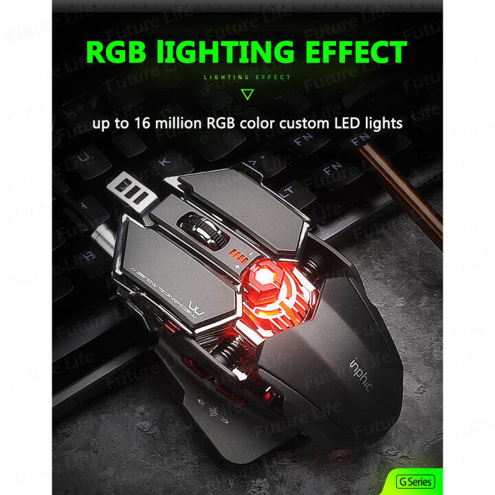 INPHIC PG6 Gaming Mouse 7200DPI Adjustable Size Metal Mechanical Mouse ...