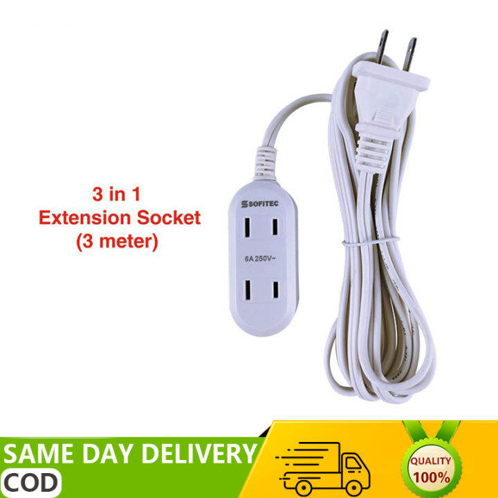 Socket Extension Cord Extension socket 3 meters 3 in 1 portable size ...