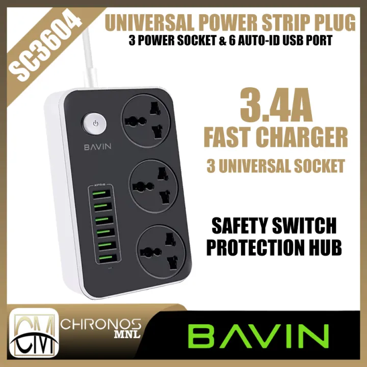CHRONOS | BAVIN SC3604 2500W Power Strip Plug 3 Universal Power Socket ...