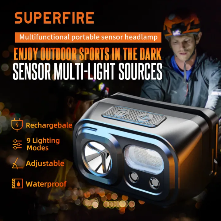 SUPERFIRE HL23 Super Bright LED Headlamp Induction Headlight USB-C ...