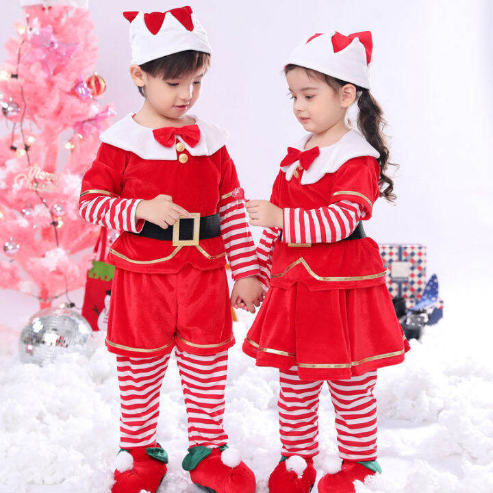 Kids Christmas Party Cosplay Boys Girls Santa Claus Costume Set Xmas ...