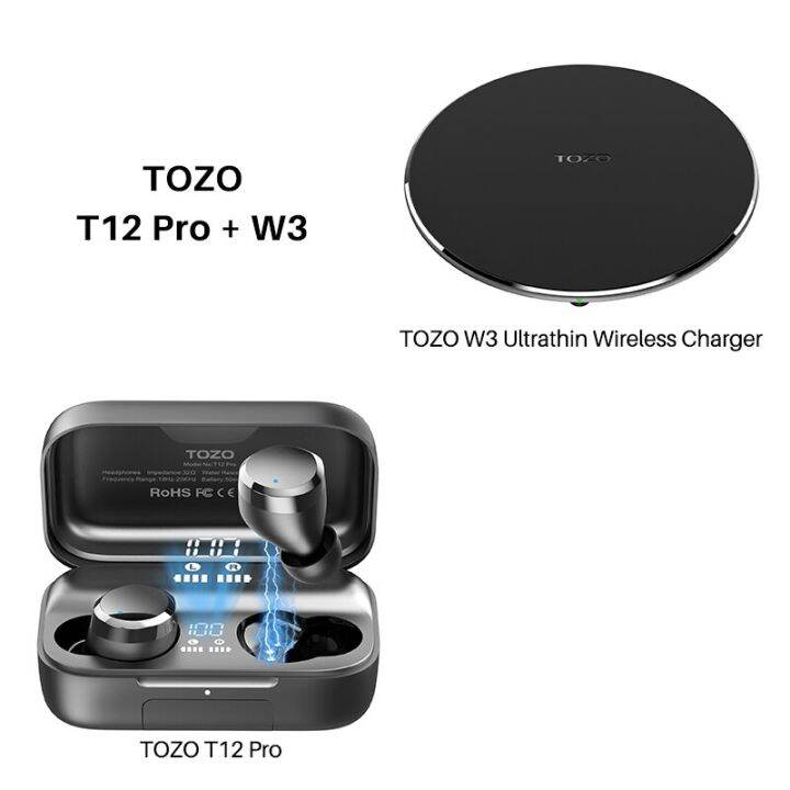 หูฟังบลูทูธ TOZO T12 Pro หูฟังเอียบัดไร้สายมีไมค์4ตัวระบบตัดเสียงรบกวนการโทร8.0 CVC ระยะเวลาเล่น ...