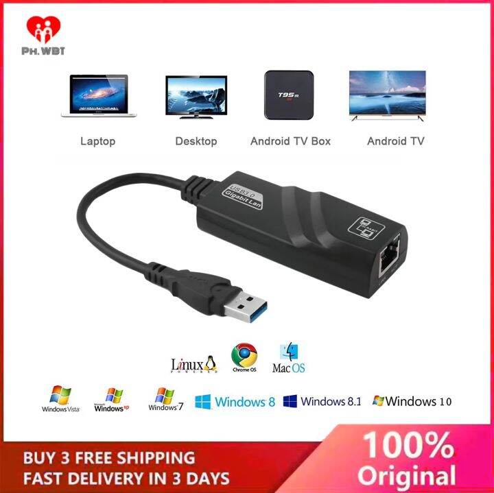 USB Ethernet Adapter Network Card USB 3.0 to 1000Mbps RJ45 Gigabit LAN ...