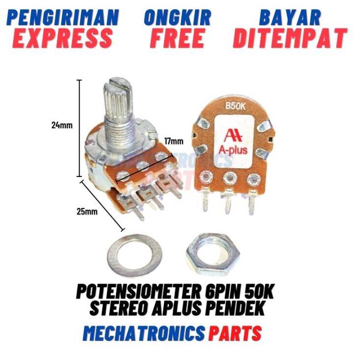 Potensiometer 6Pin 50K Stereo APLUS Pendek Potentio 6 Pin Kaki AS ...
