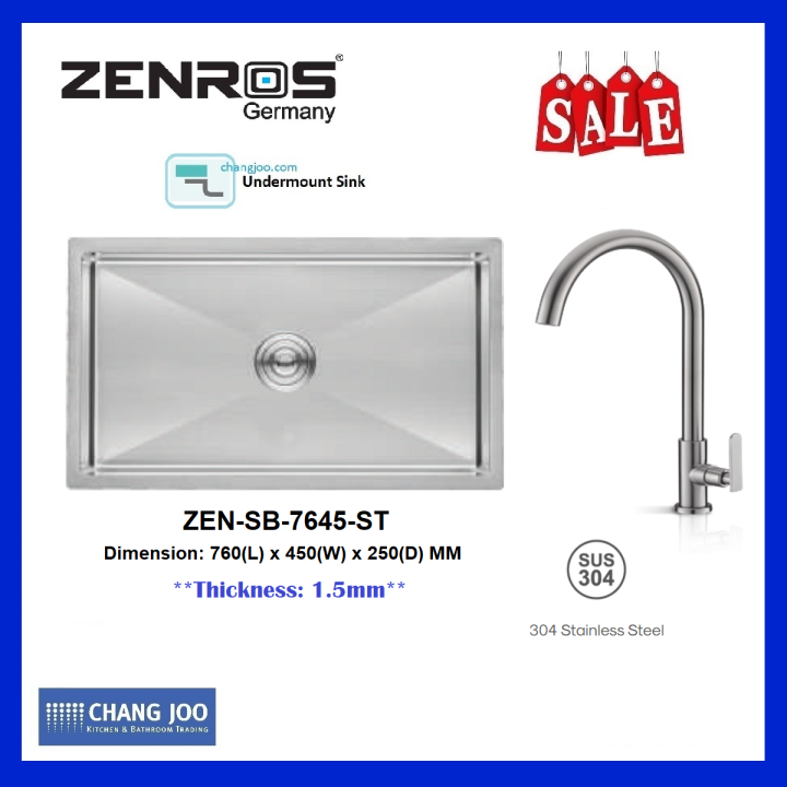 ZENROS ZEN-SB-7645-ST 1.5mm thickness Stainless Steel Kitchen Sink ...