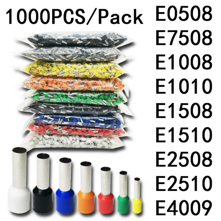 1000pcs/Pack E0508 E7508 E1008 E1508 E2508 Insulated Ferrules Terminal ...